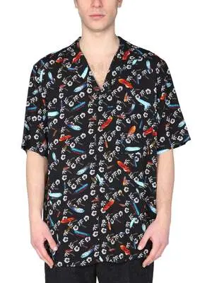 MARCELO BURLON COUNTY OF MILAN Floral-print Short-sleeve Shirt - Black