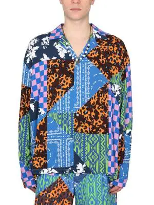 MARCELO BURLON COUNTY OF MILAN Mix-print Camp Collar Shirt - Blue
