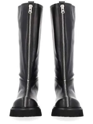Moschino Zip Leather Boots - Black