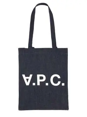 A.p.c. Cotton Tote Handbag With Printed Logo - Blu
