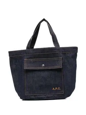 A.p.c. Classic Cotton Tote Handbag With Embroidered Logo - Blu