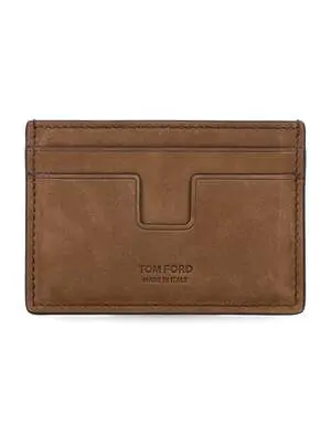 TOM FORD Slim Nubuck Leather Mini Card Holder - Olive Brown
