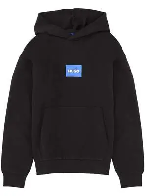 Hugo Classic Cotton Hoodie With Logo Detail - Black