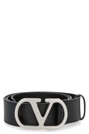 Valentino Garavani Vlogo Signature Leather Belt - Black