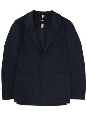 BOSS Patterned Virgin Wool Regular Fit Jacket - Blue