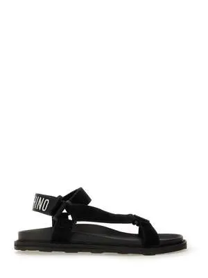 Moschino Suede Sandals With Logo Detail - Black