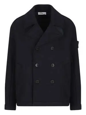 Stone Island Virgin Wool Blend Double-breasted Sweater - Blue