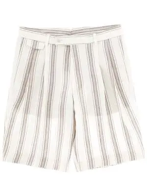 Hugo Boss Linen Pleated Shorts - White