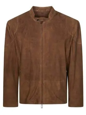 PAOLO PECORA Suede Biker Jacket - Marrone