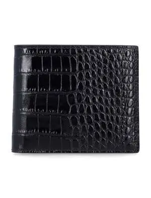 TOM FORD Crocodile-pattern Bifold Wallet - Black
