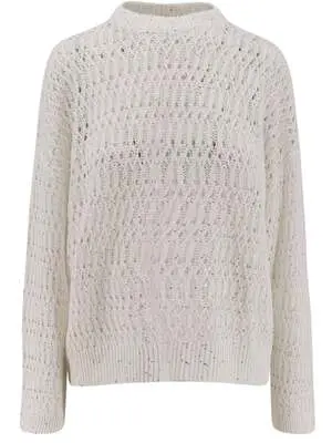 Brunello Cucinelli Sequined Crochet Knit Linen-blend Sweater