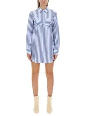 Staud Striped Cotton Mini Shirt Dress - Azure