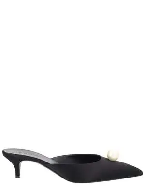 Magda Butrym Silk Satin Mules With Pearl Detail - Black