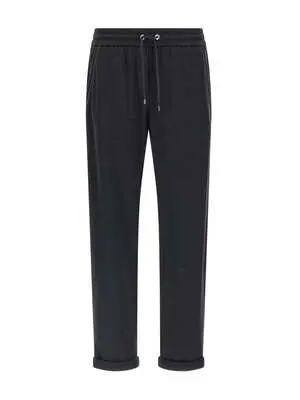 Brunello Cucinelli Cotton Silk Blend Drawstring Track Pants - Grey