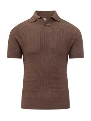 RAKKI Polo With Colletto And V-sneck Design - Tabacco