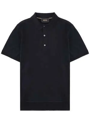 Hugo Boss Solid Cotton Silk Short-sleeve Polo Shirt - Blue
