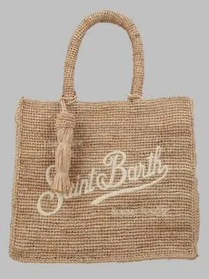 MC2 SAINT BARTH Raffia Tote Bag With Embroidered Logo - Beige