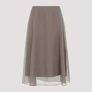 Brunello Cucinelli Sheer Panel A-line Midi Skirt
