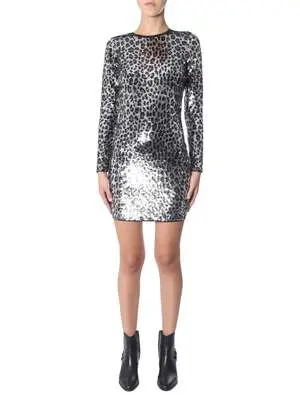 Michael Kors Leopard Sequin Long Sleeve Dress - Grey