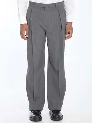 Dior Virgin Wool Twill Blend Pleated Trousers With Cuffs