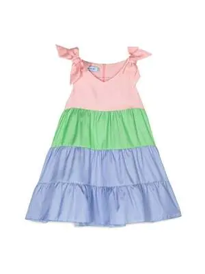 MIMISOL Tiered Satin Dress With Bow Shoulder Straps