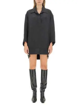 Khaite Collared Long Sleeve Dress In Viscose And Virgin Wool - Black