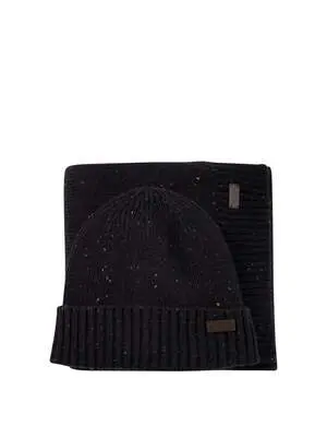 Barbour Ribbed Knit Beanie And Scarf Set - Blue