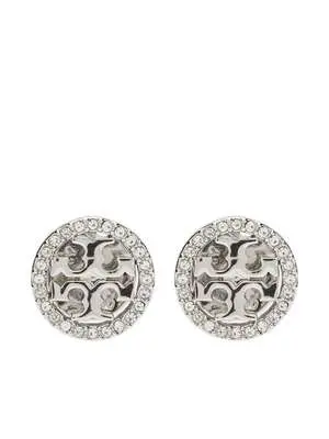 Tory Burch Tory Burch Logo Crystal Stud Earrings Silver
