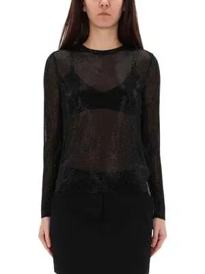 Michael Kors Sheer Sparkle Mesh Long Sleeve Top - Black