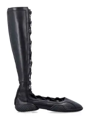 MIISTA Lace Up Flat Boots - Black