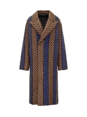 RAXXY Striped Long Down Jacket - Brown