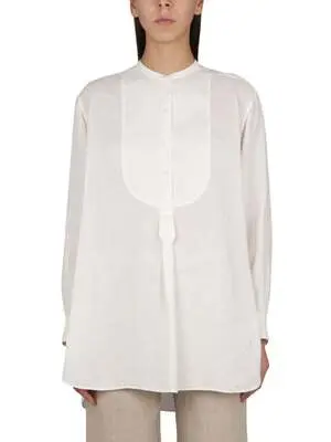 Aspesi Tunic Shirt With Mandarin Collar - Ivory