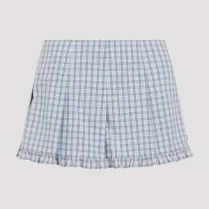 Miu Miu Plaid Pleated Mini Skirt With Ruffle Hem