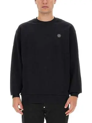 Philipp Plein Cotton Sweatshirt With Rhinestone Logo - Black
