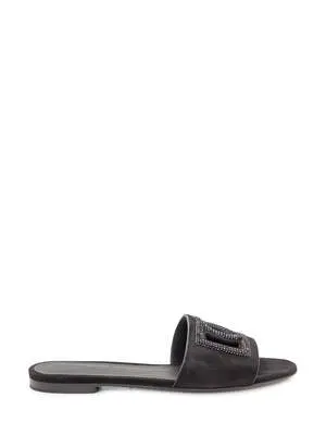 Dolce & Gabbana Embellished Cashmere Capra Slides - Nero