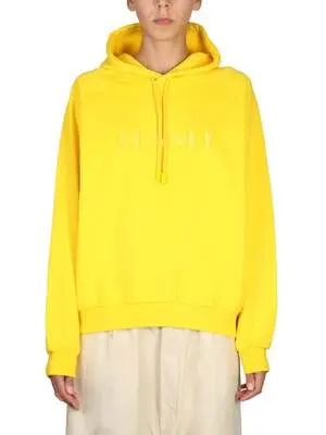 Sunnei Cotton Hooded Sweatshirt With Embossed Logo - Yellow