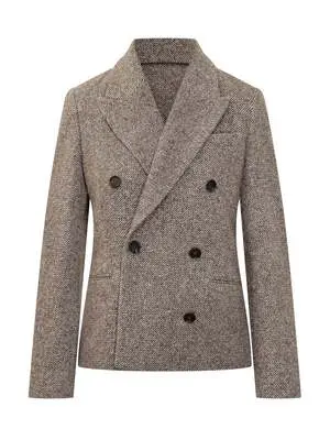 Brunello Cucinelli Double-breasted Virgin Wool And Silk Blend Blazer - Marrone
