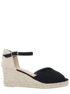 CastaÑer Espadrille Wedge Sandals With Ankle Strap - Black