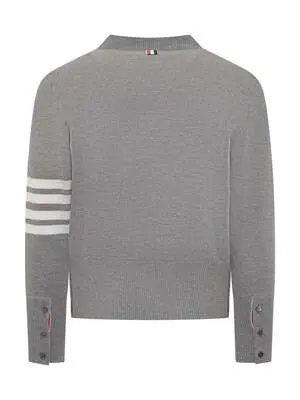 Thom Browne V-neck Cardigan With Signature Stripes - Lt Grey