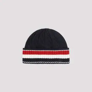 Thom Browne 100% Virgin Wool Cable Knit Beanie - Blue