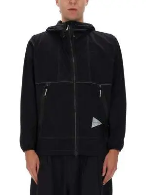AND WANDER Hooded Zip-front Shell Jacket - Black