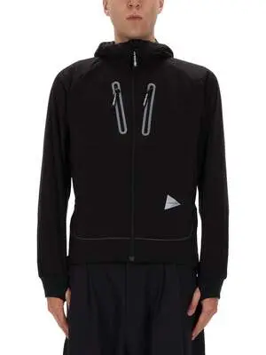 AND WANDER Hooded Technical Zip-up Jacket - Black