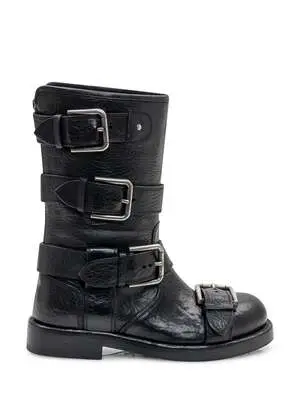 Dolce & Gabbana Black Leather Buckled Mid Calf Boots