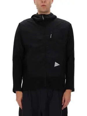 AND WANDER Lightweight Hooded Zip Jacket - Black
