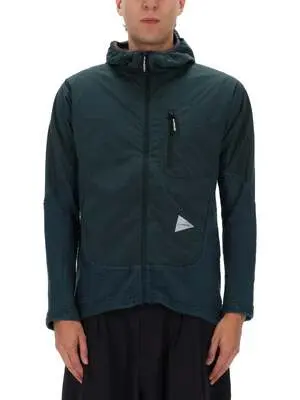 AND WANDER Zip Up Fleece And Technical Fabric Hooded Jacket - Green