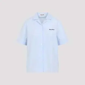 Miu Miu Short-sleeve Mini Cotton Shirt For - Blue