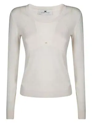 Elisabetta Franchi ELISABETTA FRANCHI Ribbed Knit Long Sleeve Top Bianco