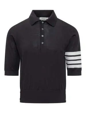 Thom Browne Classic Polo With Stripe Sleeves - Navy