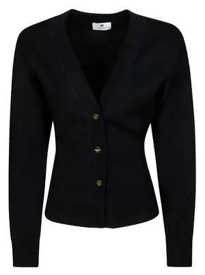 Elisabetta Franchi Knit Cardigan With Printed Logo - Nero