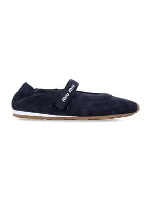 Miu Miu Suede Ballet Flats With Logo Strap - Blue